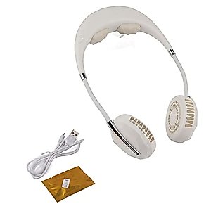 3 Speeds Adjustment Cooling Personal Fan,plplaaoo Hanging Neck Fan, USB Charging Fan, Leafless Massage Aromatherapy Bladeless Fan with Battery, USB Charging Fan for Outdoor Office Home (White)