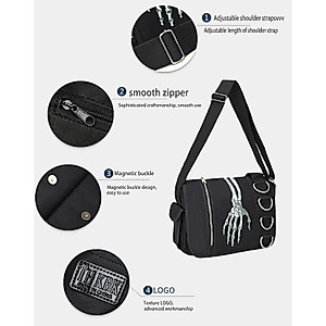 MANMU Goth Backpack Grunge Backpack Y2k Fashion Skull Backpack Hooded Backpack Gothic Black Shoulder Bag Goth Messenger Bag (Backpack Skeleton)