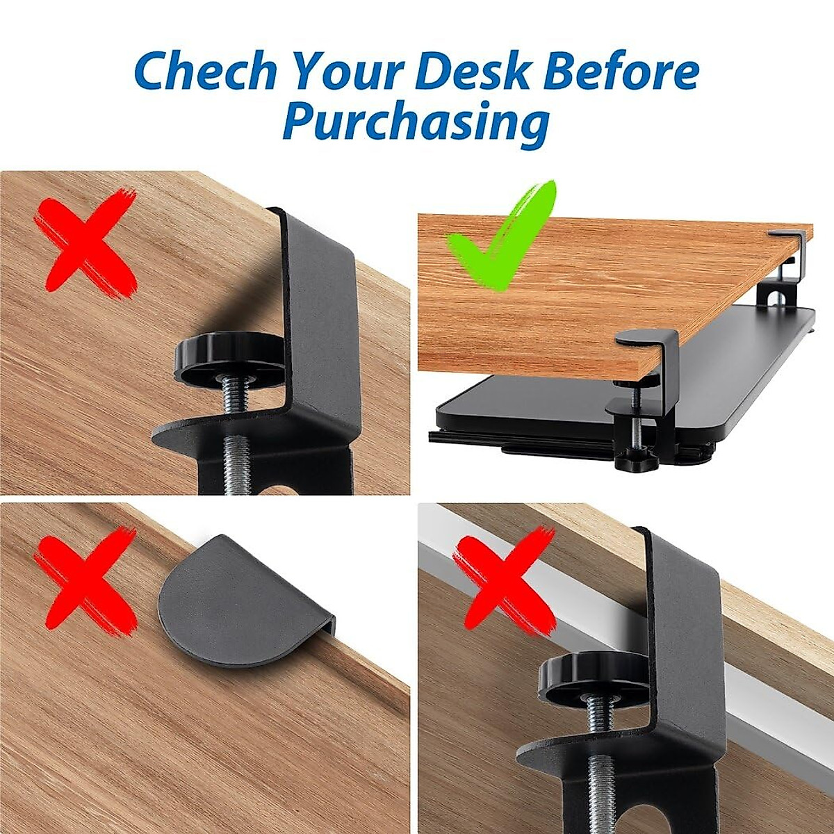 Homaisson Keyboard Tray Under Desk, (XL) Pull Out Keyboard & Mouse Tray with C Clamp, 25''(30.5''Including Clamps) x 10'' Slide-Out Computer Platform Drawer, for Home, Office Typing