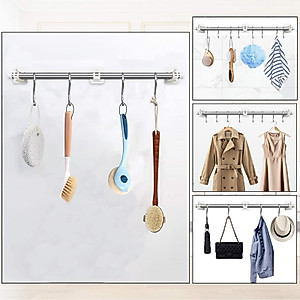 AKEISI Kitchen Utensil Rack,Kitchen Rail 2-Pack 16.7~30inch telescopic bathroom rack, Rail Rack Organizer for Hanging Knives Hanging Pot Rack Utensil Holder with 16 Hooks.