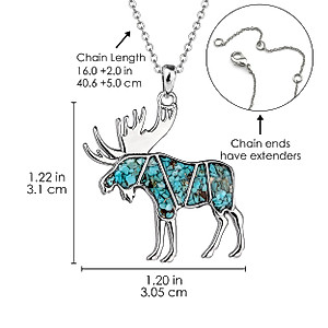 Lauren-Spencer Gemstone Animal Necklace Turquoise Tiger's Eye Tumbled Chips Animal Pendant Necklace Bear Moose Goat Deer Elk Necklace Wildlife Nature Jewelry Gift for Women Men (Moose-Turquoise)