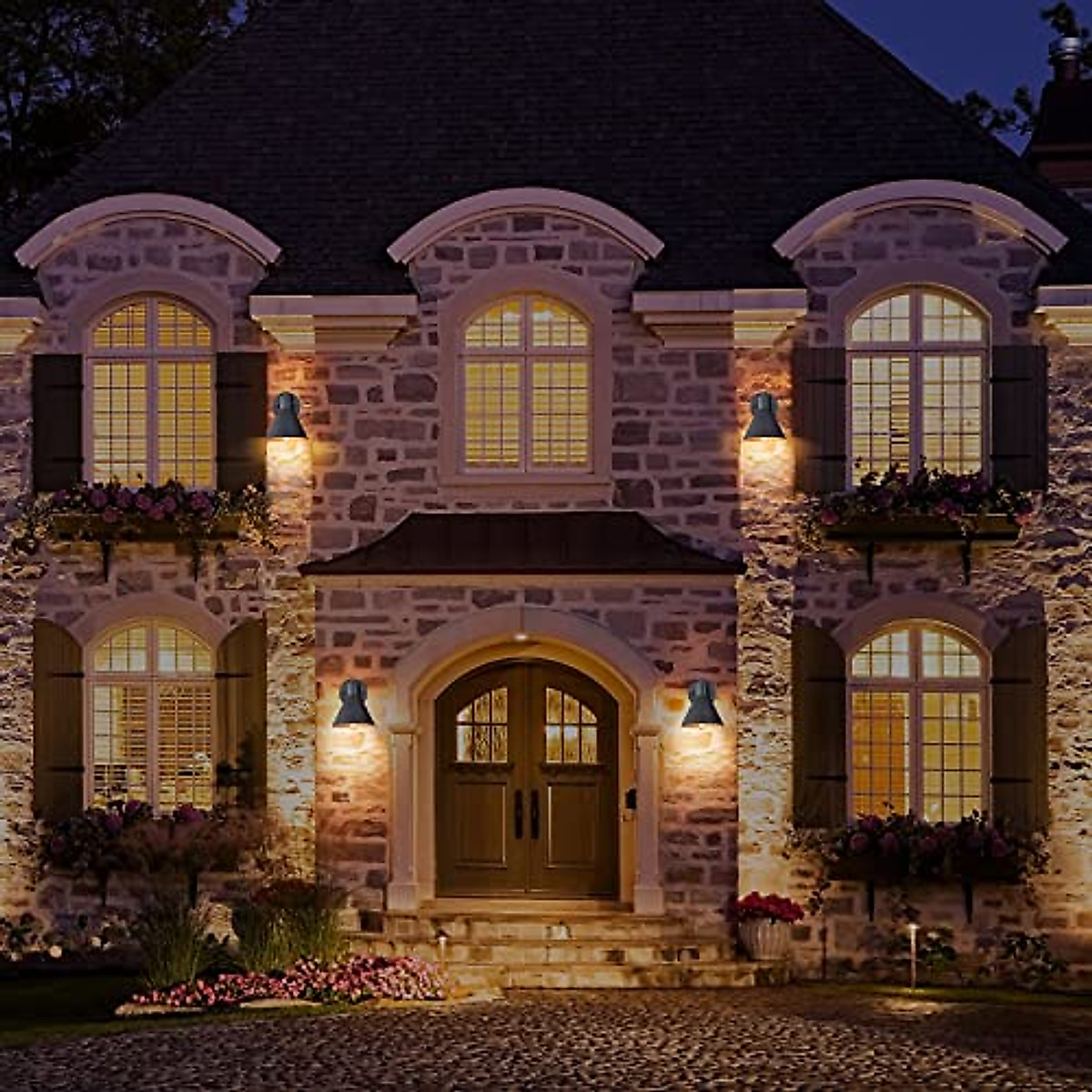 Outdoor Wall Sconces, 2-Pack Wall Lights Fixture, Exterior Farmhouse Porch Light with Hammered Metal Shade, Anti-Rust Waterproof Black Outside Barn Light for Front Porch, Patio, Garage, Gazebo, House