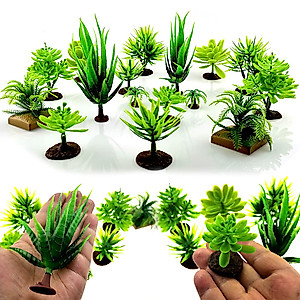 Saktopdeco 16 PCS Miniature Trees Plastic Diorama Trees Model Scenery Tree Cake Topper for Crafts DIY Landscape Dollhouse Train Scenery