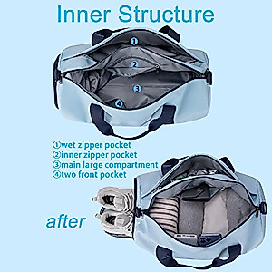 Gym Duffle Bag for Women with Wet Pocket Shoes Compartment Carry On Bag Weekender Overnight Duffel Bag with Shoe Compartment Wet Pocket