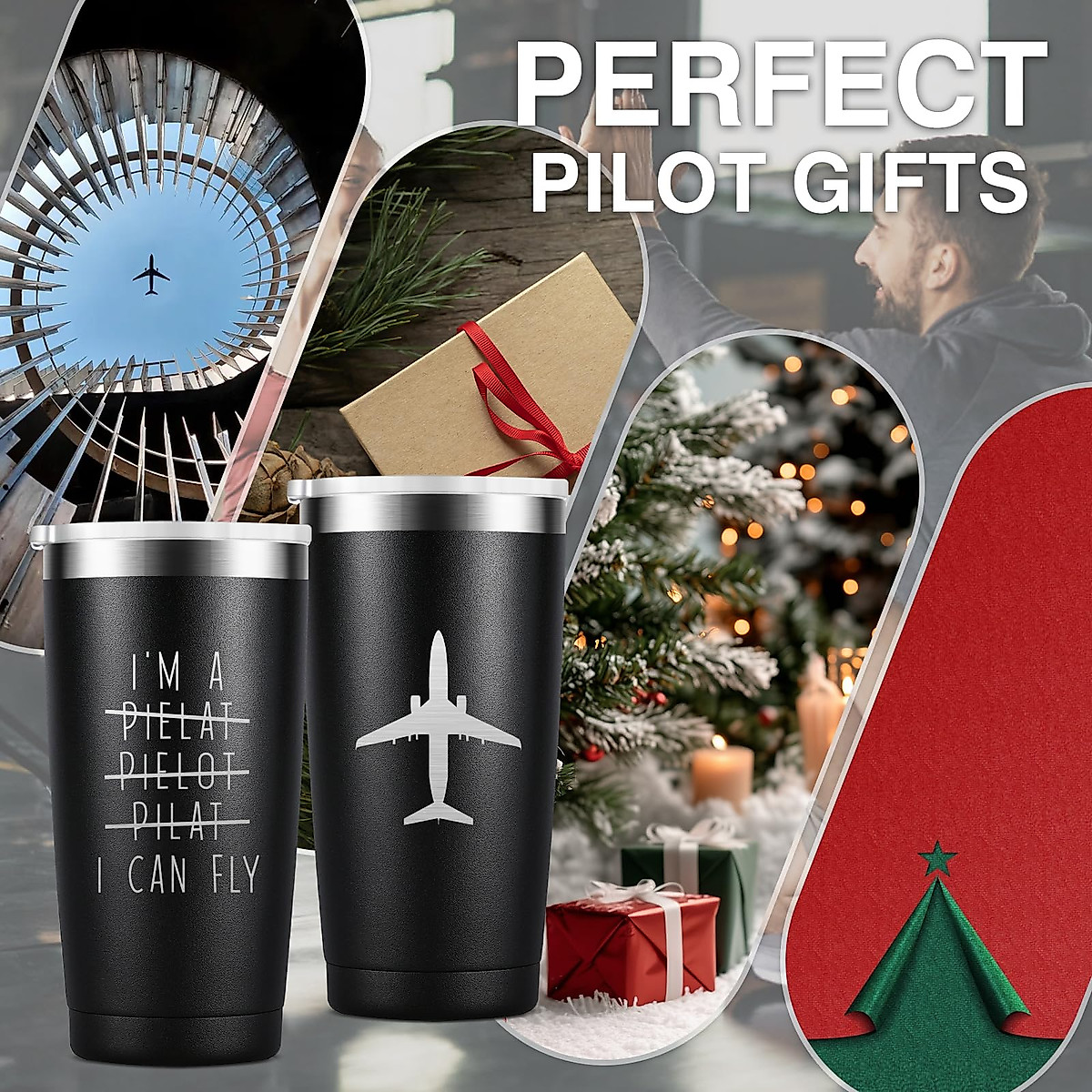 KIKERRO Funny Aviation Gifts - Cool Pilot Gifts for Men Women - I Can Fly - 20oz Stainless Steel Double Wall Vacuum Insulated Tumbler, Black