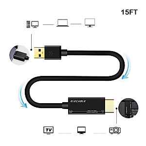 ELECABLE USB to HDMI Adapter Cable 15 FT for Mac OS Windows 11/10/8/7, USB 3.0 to HDMI Male HD 1080P Monitor Display Audio Video Converter Cord. (15FT)