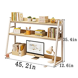 YAFXAIG Desktop Bookshelf Computer Desk,Desk Hutch Dorm， 2-Tier Wood Hutch Bookcase Organizer, for Home Office Dorm Furniture Storage Shelves (White, 45.3in*35.5in*12.6in)