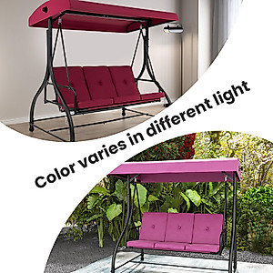 Tangkula 3 Person Porch Swing, 2-in-1 Convertible Patio Swing Bed with Removable Cushions, Solid Steel Structure, Outdoor Swing with Adjustable Canopy for Backyard, Balcony, Poolside (Wine)