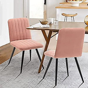 ALISH Mid Century Modern Dining Chairs Upholstered Dining Room Chairs Set of 2 Armless Accent Chairs Kitchen Chairs Side Chairs with Metal Legs for Home Kitchen(Pink, Set of 2)