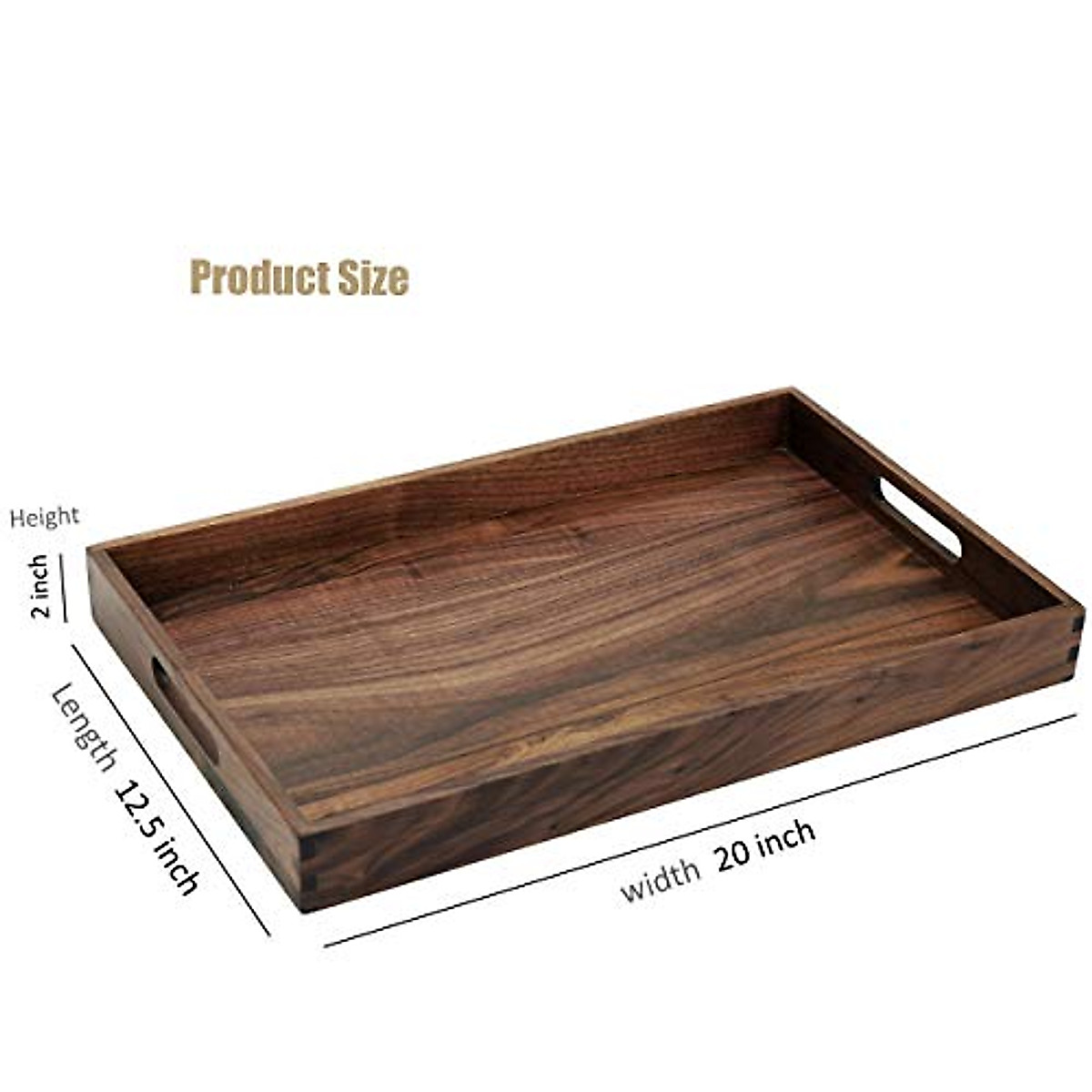 MAGIGO 20 x 12.5 Inches Medium Rectangle Black Walnut Wood Ottoman Tray with Handles, Serve Tea, Coffee or Breakfast in Bed, Classic Wooden Decorative Serving Tray