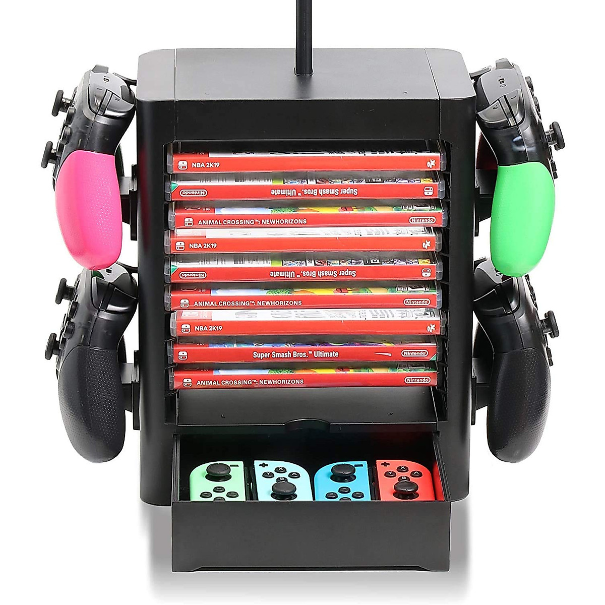 Wedorat Xbox Series X/PS5/Switch Multifunctional Game Disk Storage Tower Holder for PS5 Console, Game Disk Rack and Controller/Headset Stand Holder Compatible with Xbox Series X/Switch/PS5 Black