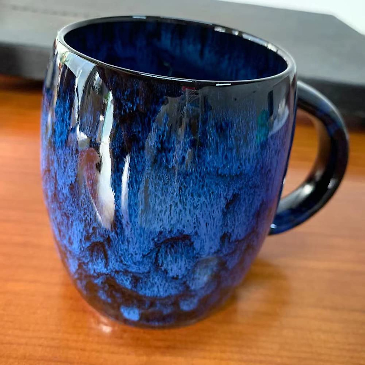 CASLONEE Exquisite 16 Oz Retro Ceramic Coffee Cups Milk Mugs Kiln Altered Glaze Porcelain Tea Cup Beautiful Christmas/Birthday Gift for Friends/Family Members (16 oz Retro Blue)