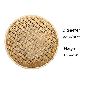 TimesFriend 100% Handwoven Flat Wicker Round Fruit Basket Woven Food Storage Weaved Shallow Tray Organizer Holder Bowl Decorative Rack Display Kids DIY Drawing Board (27cm/10.5")