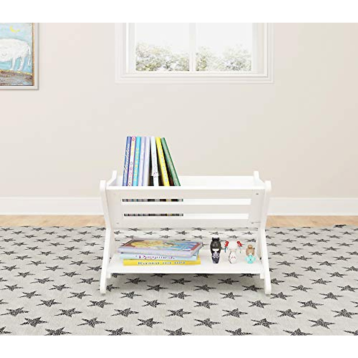 UTEX Kids' Book Caddy with Shelf, Kids Bookcase Storage with Shelf, Kids Book Storage Organizer for Toddlers, Kids, White (White)