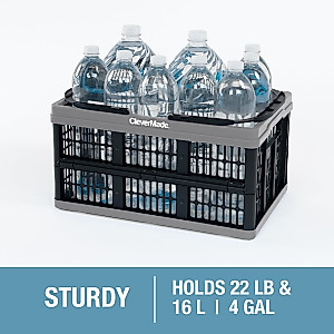 CleverMade 16L Collapsible Reusable Plastic Grocery Shopping Baskets; Small Foldable Storage Crates with Handles, 3 Pack, Charcoal
