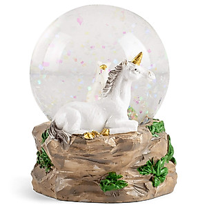 Elanze Designs Pretty Unicorns Fairy Tale Fantasy Horse Figurine Mini 45MM Sturdy Polyresin Princess Daughter Girls Glitter Water Snow Globe Tabletop Decoration