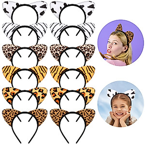 WILLBOND 12 Pieces Cheetah Ears Headband for Women Leopard Cat Ears Headband Holiday Party Supplies(Assorted Animal Series)