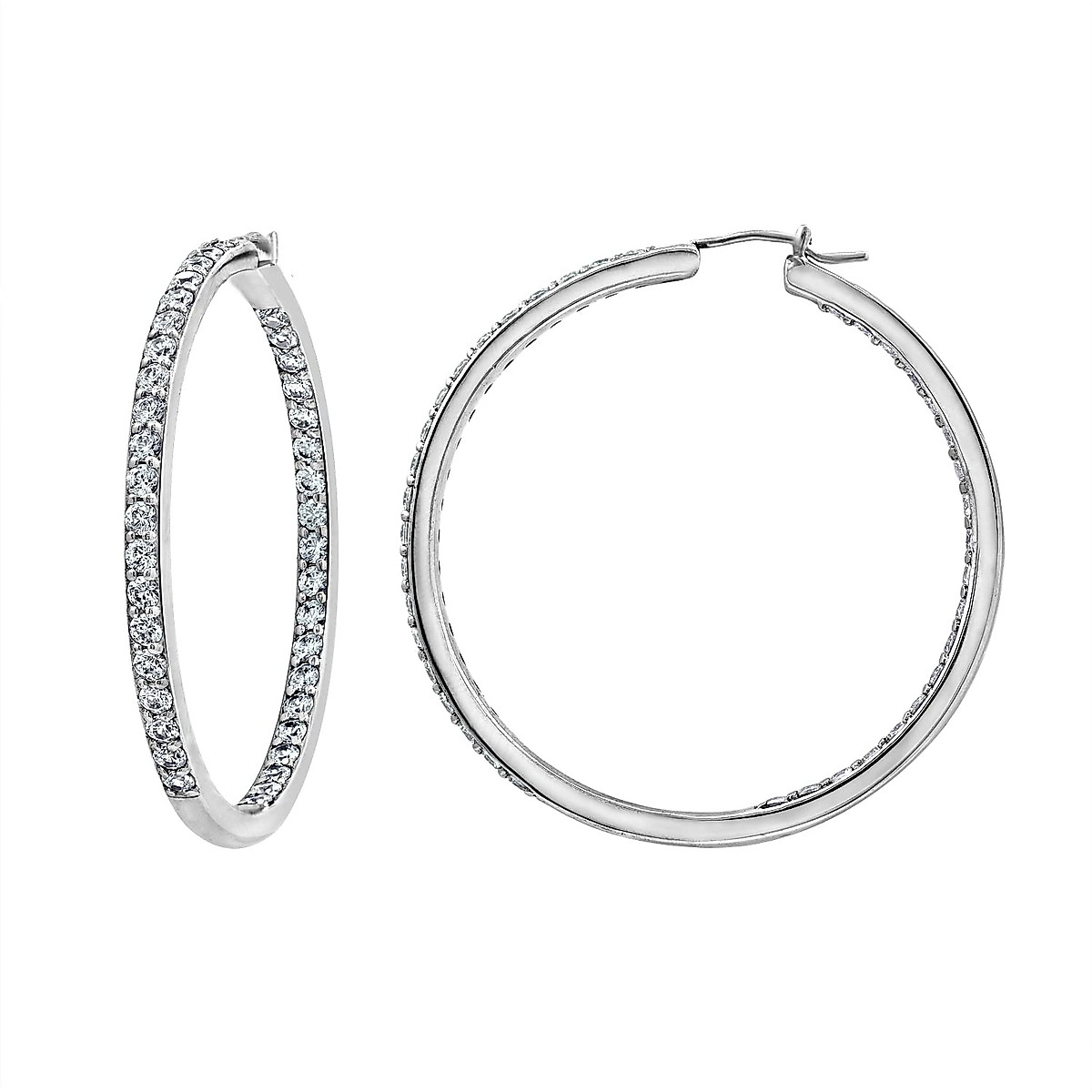 Amazon Collection Platinum Plated Sterling Silver Hoop Earrings set with Round Cut Infinite Elements Cubic Zirconia (2.34 cttw), 1.5" Diameter