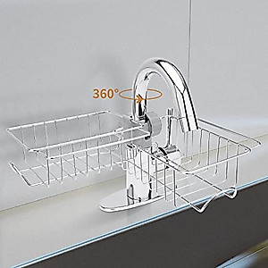 NCARSTER Stainless Steel Faucet Rack, 2 Pcs Kitchen Sink Caddy Faucet Rack with Hook - Detachable Scrubbers Soap Hanging Faucet Drain Rack for Bathroom (Silver -M)