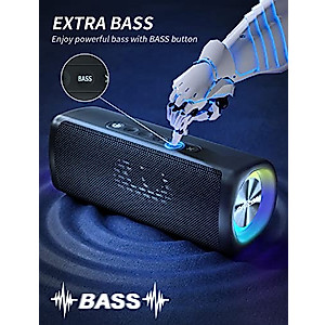 Ortizan M9 Extra BASS Wireless Bluetooth Portable Speaker, Powerful IPX7 Waterproof Outdoor Bluetooth Speaker, 30 Hours Battery, Dynamic LED Light, Wireless Stereo Pairing for Home, Party, Travel