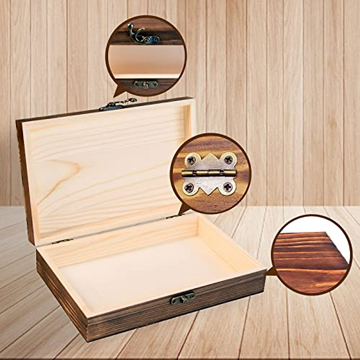 Unfinished Wooden Box with Hinged Lid, 7.8x5.1x1.96 Inches Wood Cigar Box Rectangle Keepsake Box Clasp Wood Box, Storage Box for DIY Crafts, Home Deocration, Jewelry
