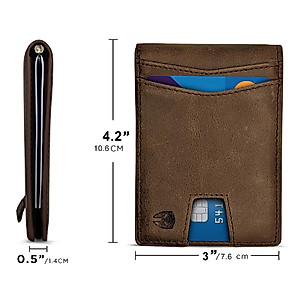 Bryker Hyde RFID Blocking Slim Minimalist ID Inside Front Pocket Wallet, Money Clip, 9 Slots, Leather (Texas Brown w/Pull Out Tab)