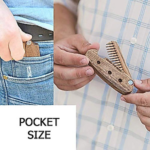 Beard Comb for Men Pocket Folding Combs for Mustache & Hair Travel Natural Wooden Comb with Real Man Engraving - Perfect for Use w/Beard Balm Oil (Skull)