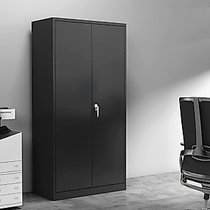 Aobabo 72 Inch Tall 2 Door Durable Locking Metal Storage Cabinet Organizer with 4 Adjustable Shelves and 2 Keys for Garages and Offices, Black