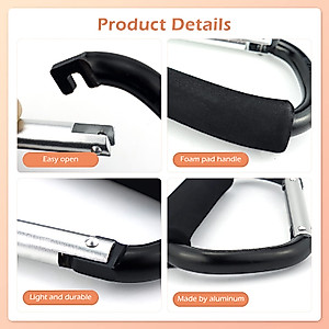 JIALEEY Grocery Bag Shopping Bag Holder Handle Carrier Tool Multi Purpose Snap Hook Stroller Hook Set Organizer Accessories with Soft Foam Grip for Hanging, Pack of 2, Black