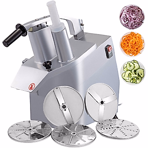 VBENLEM 110V Commercial Food Processor 2 Feeding Holes, 550W Electric Vegetable Slicer 1600 RPM, Stainless Steel Vegetable Processor Detachable 6-blades, 3mm/4mm/7mm Shred, 2mm/4mm Slice