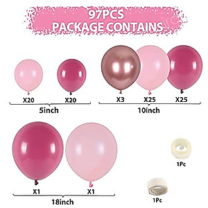 Pink Balloon Garland Arch Kit - 97Pcs Rose red Balloon Garland , Light Pink and Rose Gold Latex Balloons Arch Kit for Girl Baby Shower, Wedding Birthday Decorations,Tea Party Decorations