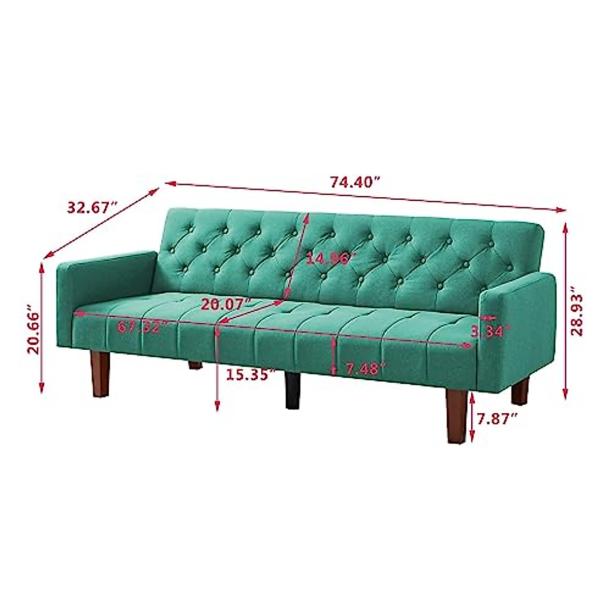 Fiveshow Modern Linen Cushion Convertible Double Folding Living Room Sofa Bed (Eucalyptus Wood Frame)，Apartment Living Room Sofa