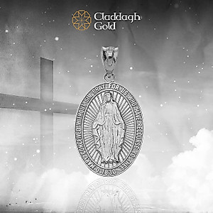 Claddagh Gold .925 Sterling Silver Miraculous Medal of Blessed Virgin Mary Catholic Pendant Charm