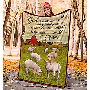 So God Made A Farmer Pig Blanket Plush Throw Minky Sherpa Blanket Personalized Blanket Gift for Family