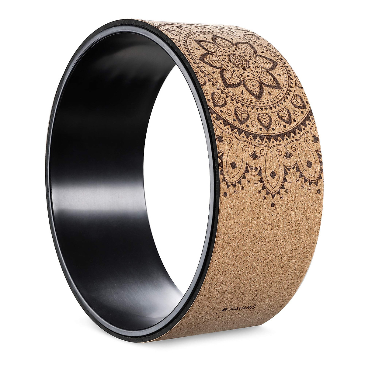 Navaris Cork Yoga Wheel - Prop for Stretching, Flexibility, Back Bends - Helps Deepen Poses and Stretch Back, Shoulders, Chest - 13" (33cm) Diameter