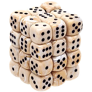 Chessex Dice d6 Sets: Marble Ivory with Black - 12mm Six Sided Die (36) Block of Dice