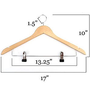 Tosnail 12-Pack Wooden Pant Hanger, Wooden Suit Hangers with Steel Clips and Hooks, Natural Wood Collection Skirt Hangers, Standard Clothes Hangers