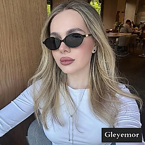 Gleyemor Retro Oval Sunglasses for Women and Men 90s Vintage Style Sunglasses (Black/Grey)