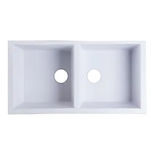ALFI brand AB3420UM-W Undercount Double Bowl Granite Composite Kitchen Sink, 34", White