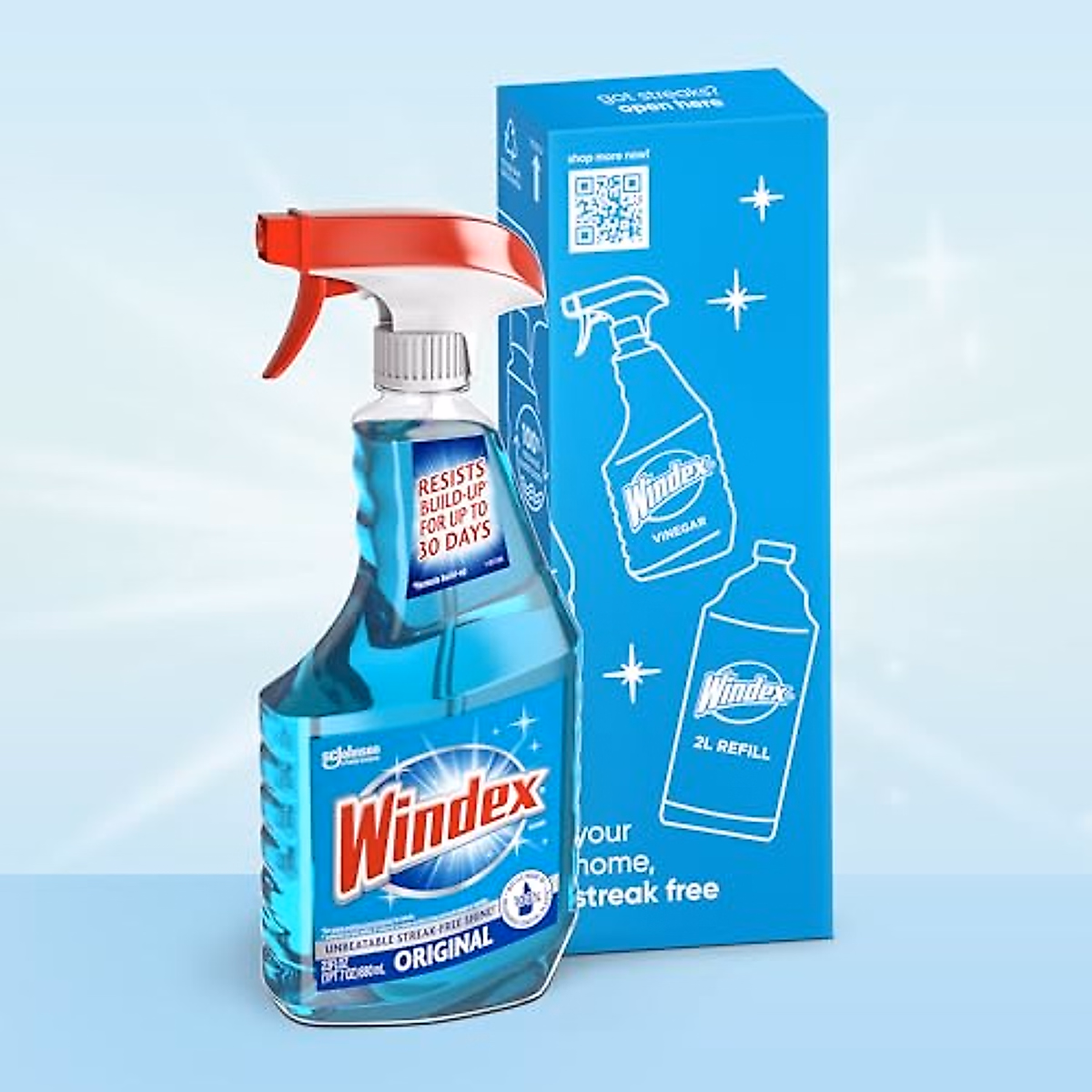 Windex Glass and Window Cleaner Spray Bottle, Packaging Designed to Prevent Leakage and Breaking, Surface Cleaning Spray, Original Blue Scent, 23 Fl Oz