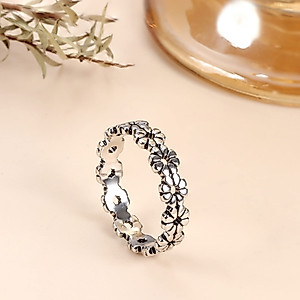 Diamday 925 Sterling Silver Ring Retro Daisy Rings for Women Daisy Flower Hawaiian Ring High Polish Flower Rings Comfort Fit Flower Stacking Band Ring Dreamland Jewellery Size 9