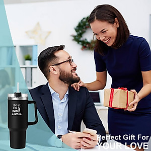 I Do My Own Stunts Tumbler - 40 oz Insulated Cup with Handle & Straw - Funny Get Well Gift for Men & Women, Broken Bone, Surgery Recovery, Knee or Leg Injury, Accident-Prone Coffee Mug