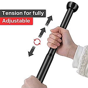 Adjustable Closet Rod, Heavy Duty 24 to 34 inch Steel Tension Rod for Closet, 1 inch Diameter Fixed Rod for Clothing, Organizer, Wardrobe, 2 Brackets Support Included, Black