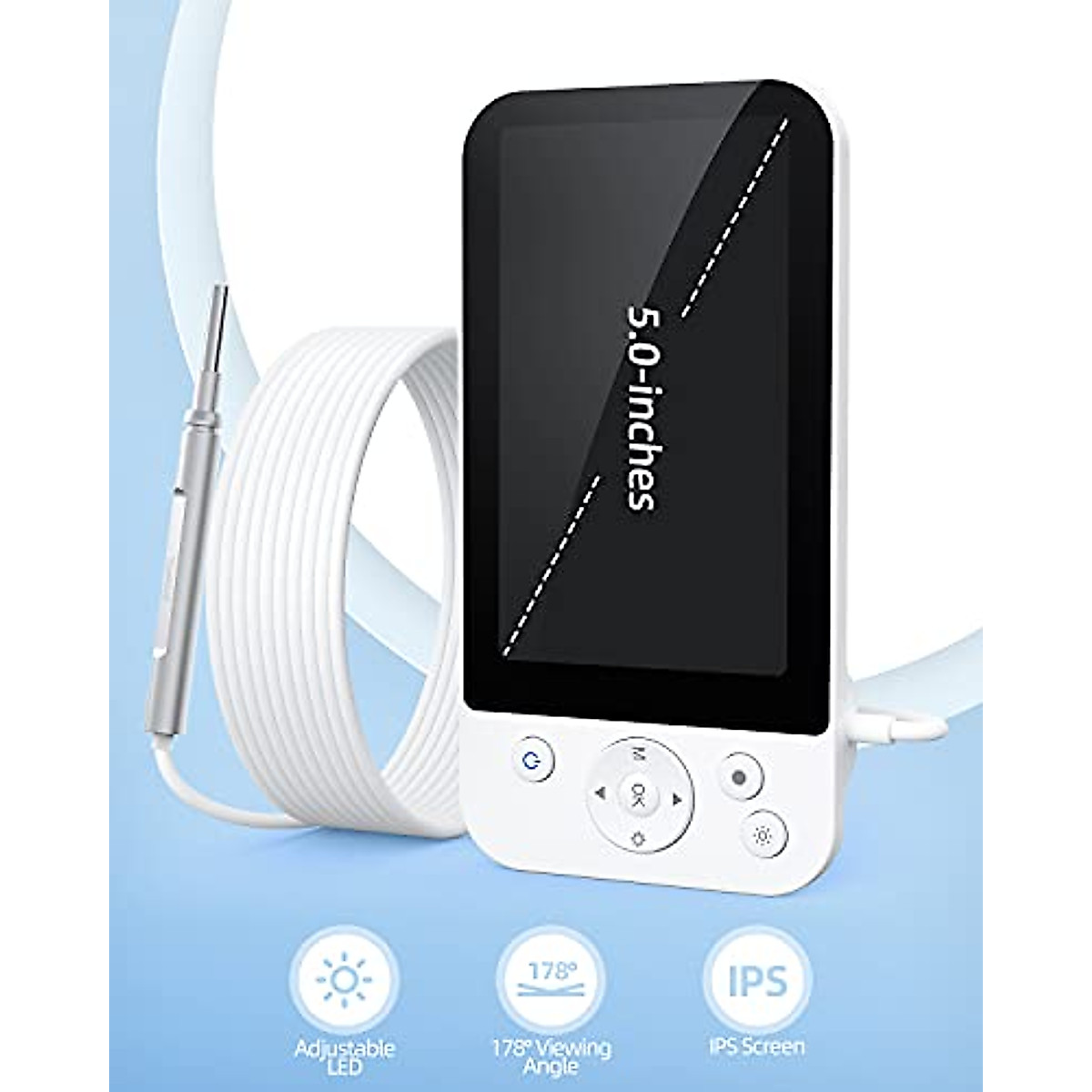 Digital Otoscope with Light, Ear Camera with Ear Wax Removal Tool, ScopeAround Ear Cleaning Camera with 5" Screen for Kids, Adults & Pets, Ear Scope, 32GB Card Supports Photo and Video Recording.