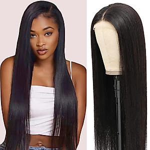 SISLOVV Glueless HD Lace Front Wigs Human Hair Pre Plucked with Baby Hair 180 Density 4x4 Straight Lace Closure Human Hair Wigs for Black Women Natural Black Color (22inch)
