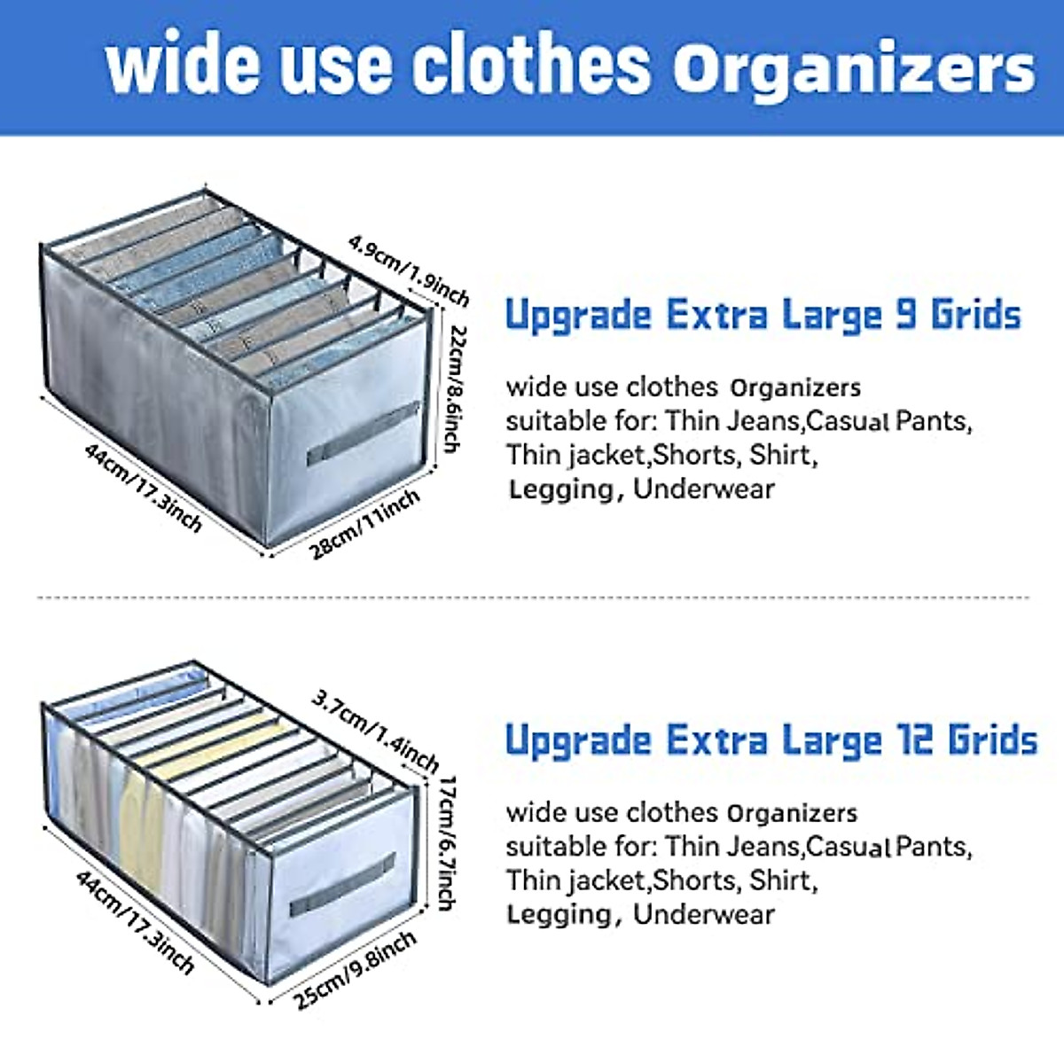 XJJX Closet Organizers and Storage, Draw Clothes Organizer, Shirt Organizer Jean Organizer for Closet, Wardrobe Closet Organizer for T-Shirts,Sweater, Legging, Stocking, Underwear, Skirts, Jeans, Pants (Extra Large 6PCS)