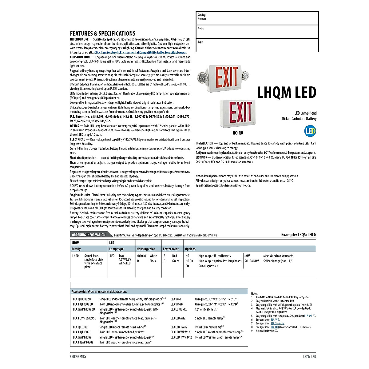 Lithonia Lighting LHQM LED B G M6 LED 2-Light Exit Sign/Emergency with Led Heads & Green Stencil, Black