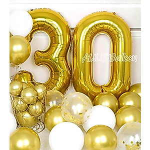 AULE 40 Inch Jumbo Gold Foil Mylar Number Balloons for Men Women 30th Birthday Party Decorations 30 Years Old Anniversary Party Supplies