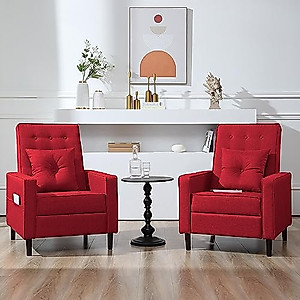 XSPRACER Push Back Recliner Chair, Lounge Chair for Bedroom, Living Room Chair, Linen, Red, Single One