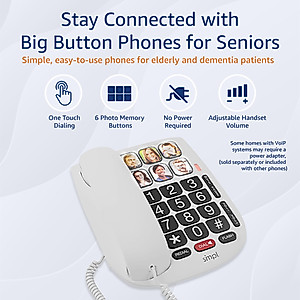 SMPL Hands-Free Dial Photo Memory Corded Phone, One-Touch Dialing, Large Buttons, Flashing Alerts, Durable, Perfect for Seniors, Alzheimer's, Dementia, Hearing Impaired